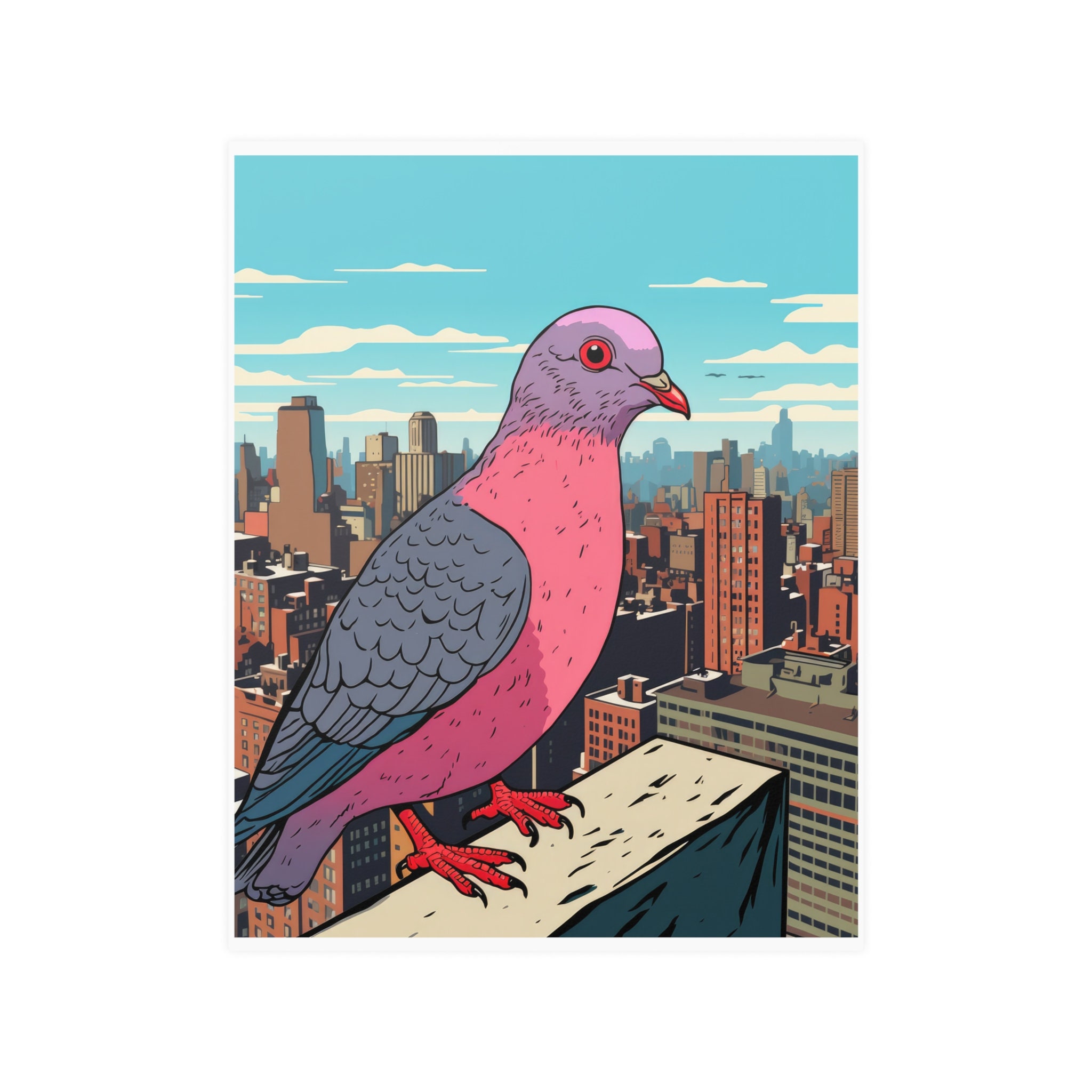 Pink New York Pigeon Wall Art New York Poster NYC Art - Etsy