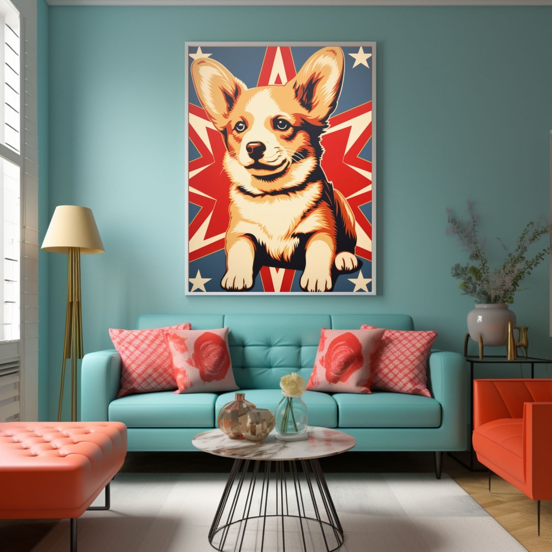Corgi Wall Art Retro Style Corgi Poster Cute Corgi Puppy Art Print - Etsy