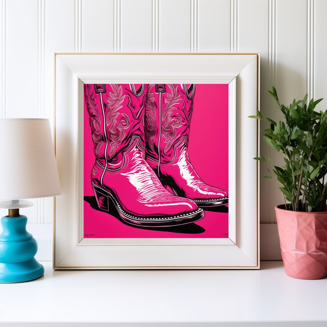 Cowgirl Boots Poster, Hot Pink Cowgirl Boots, Cowboy Pink Boots, Preppy ...