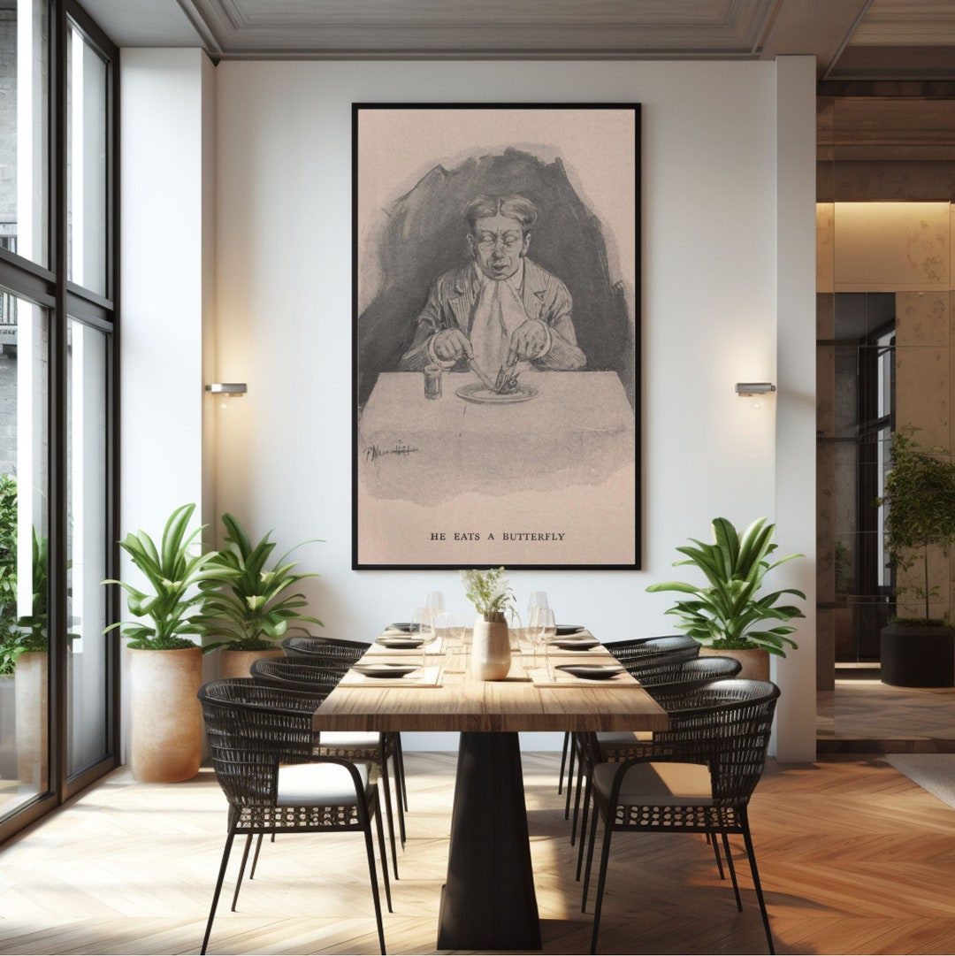 Antique Wall Art Reproduction Antique Poster Man Eating Butterfly ...