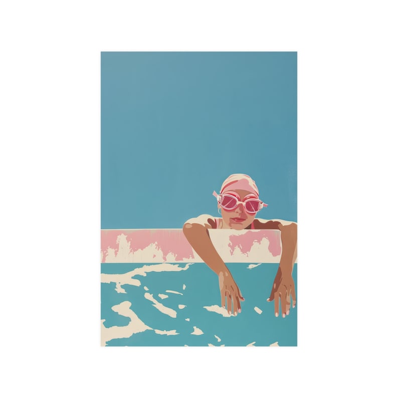 Swimming Pool Wall Art Swimming Print Swim Poster Blue and Pink Wall ...
