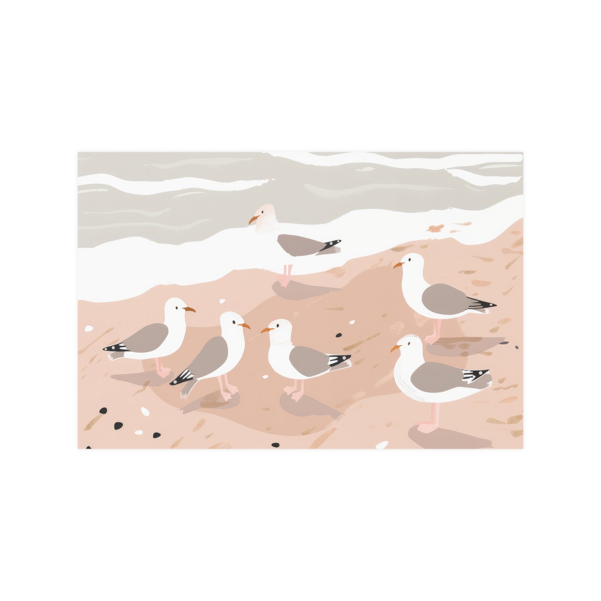 Cute Seagulls on the Beach Wall Art Seagulls Poster Pink Beach Print ...