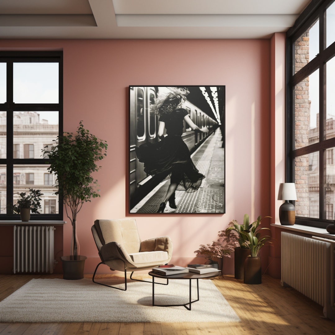 Running Late for Subway Wall Art NYC Train Wall Art BW Poster Girl ...