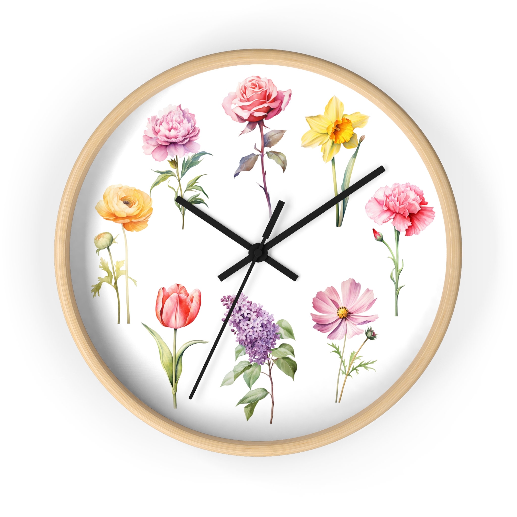 Watercolor Flowers Wall Clock, Flower Clock, Flowers Clock for Wall ...