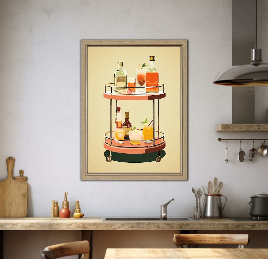 Vintage Bar Cart Wall Art Bar Illustration Preppy Poster - Etsy