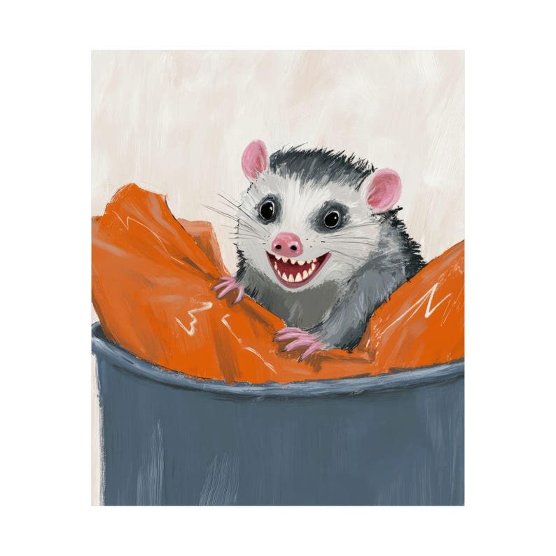 Cute Opossum Wall Art, Opossum Poster, Quirky Home Decor, Opossum Print ...