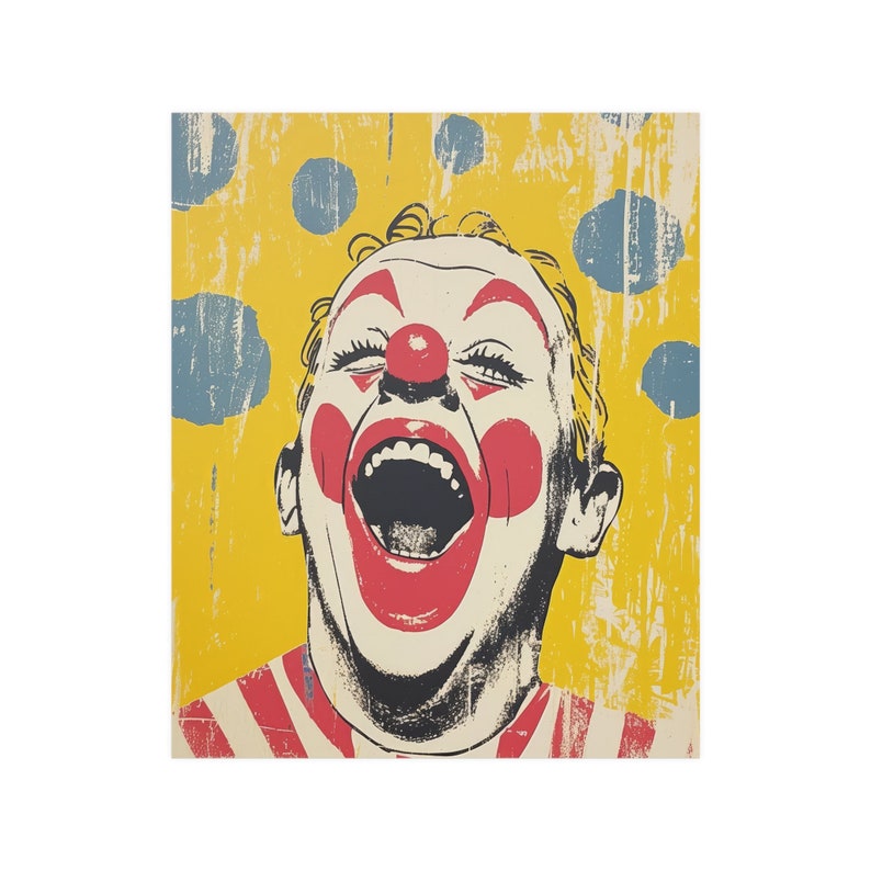 Retro Clown Poster Vintage Screen Print Wall Art Clown Wall Art ...