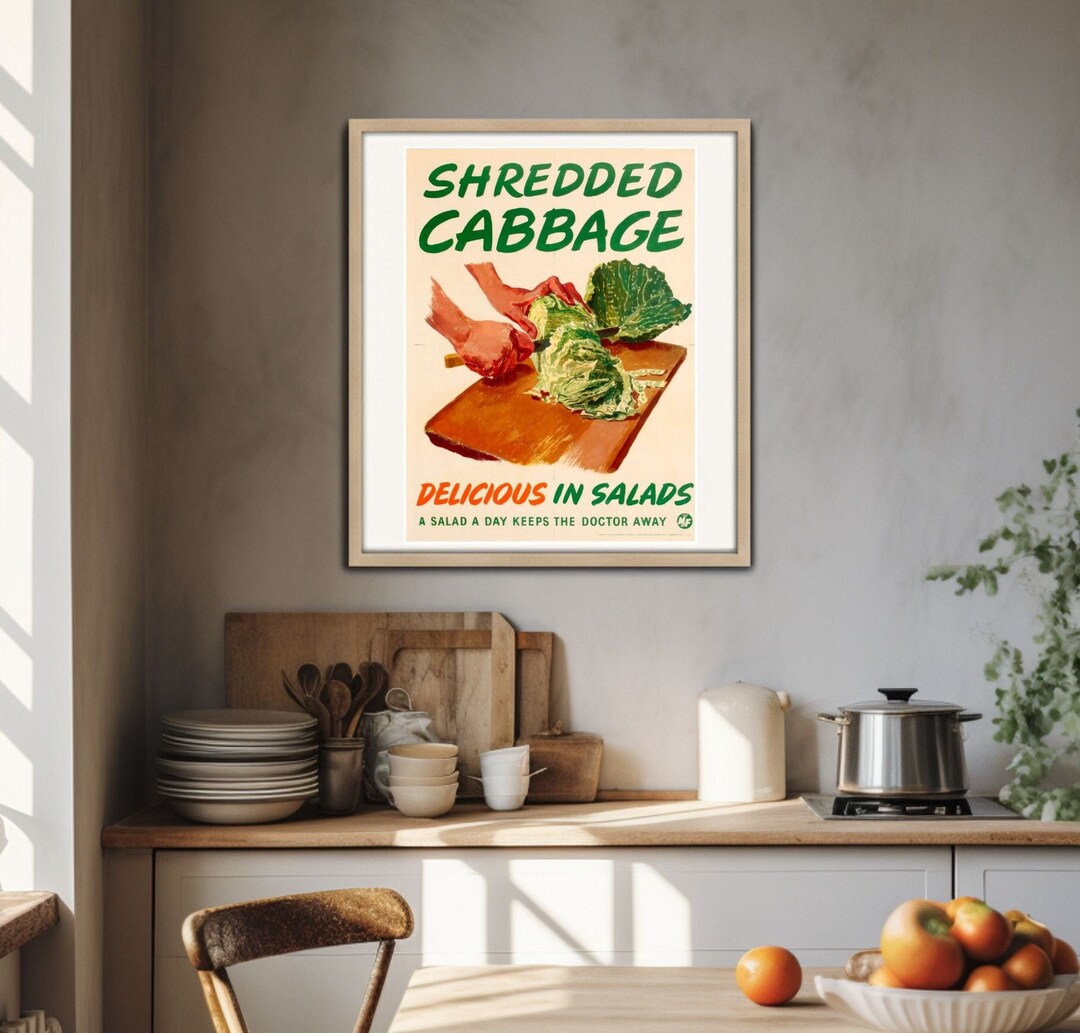 Shredded Cabbage Vintage Poster, Vegetable Retro Wall Art - Etsy