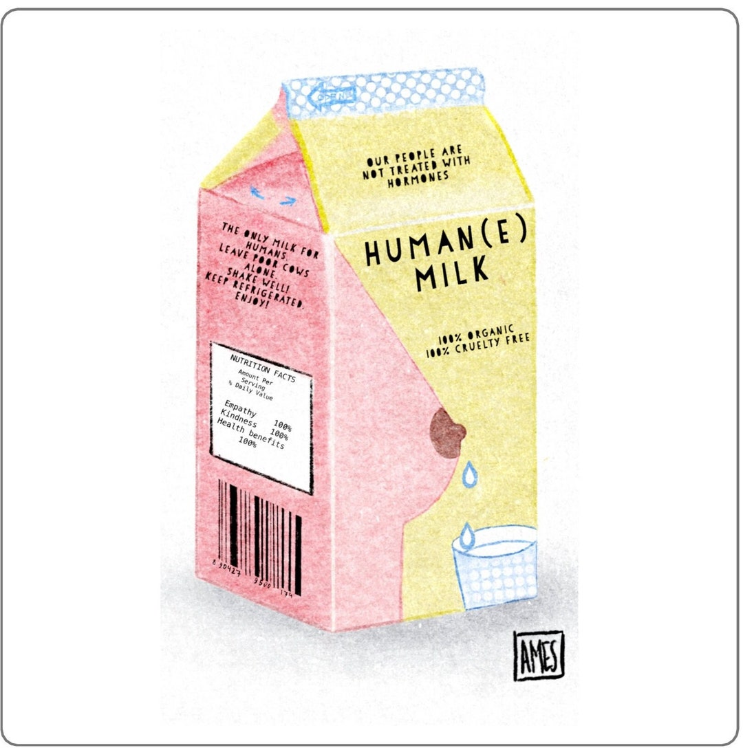 Humane Milk Original Artwork Sticker, Vegan Milk, Vegan Funny Sticker ...