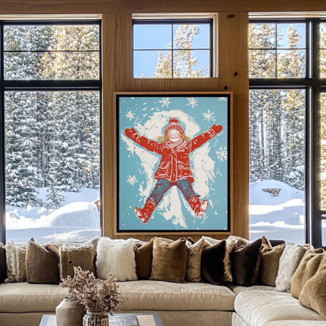 Winter Wall Art, Snow Angel Poster, Retro Snow Wall Art, Cozy Holiday ...