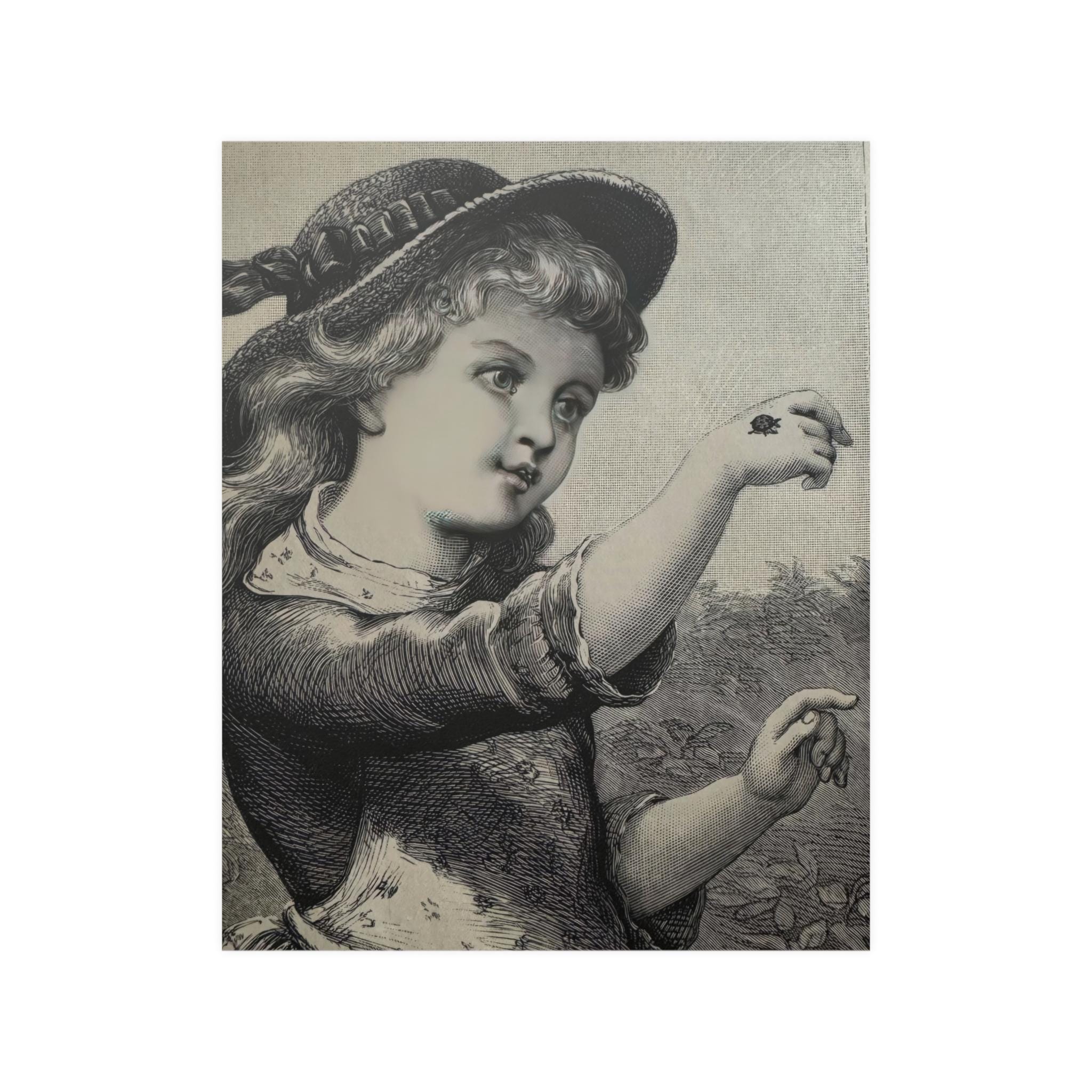 Antique Wall Art Girl With a Ladybug Wall Art Antique Poster Vintage ...