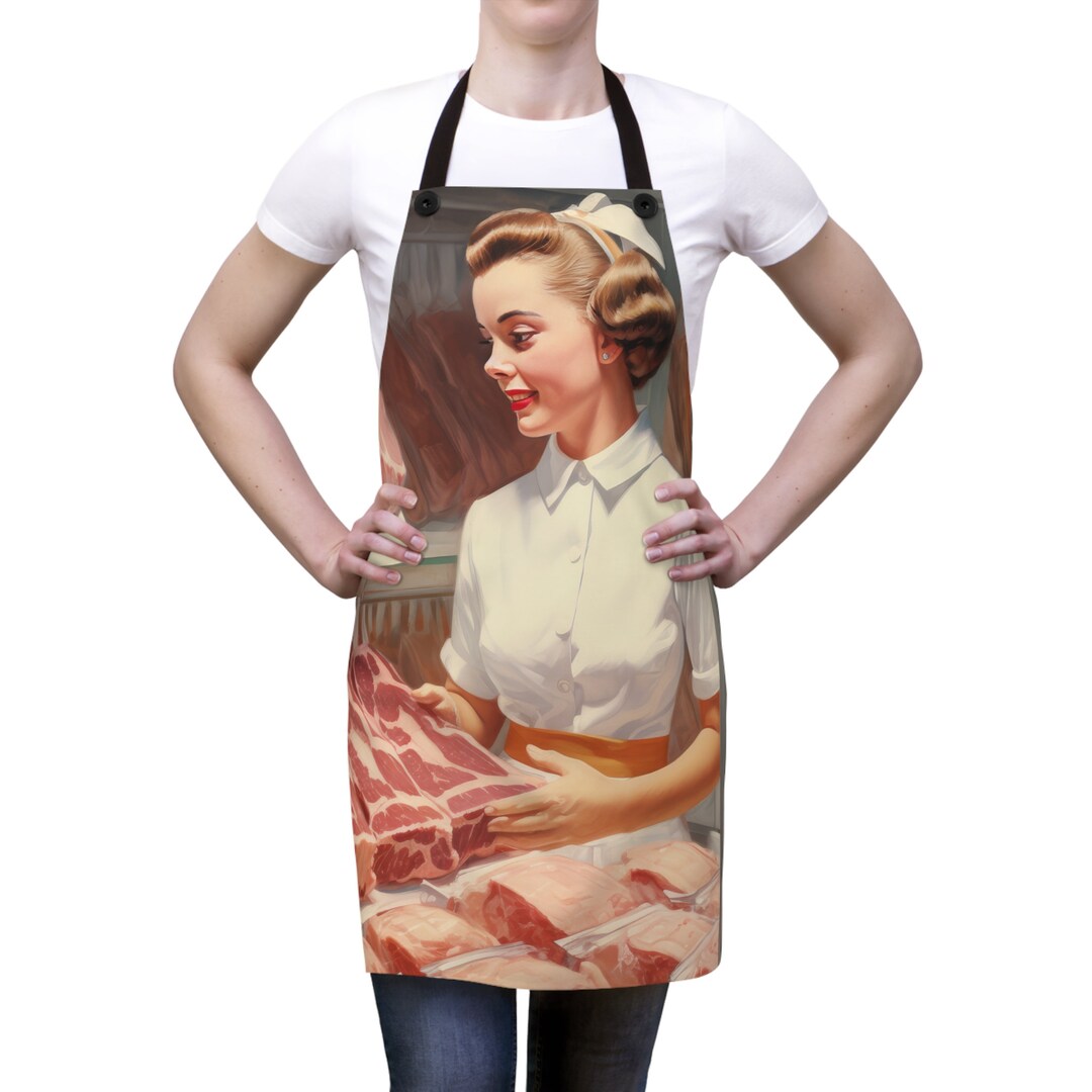 Butcher Girl Apron Retro Style Illustration Kitchen Apron - Etsy