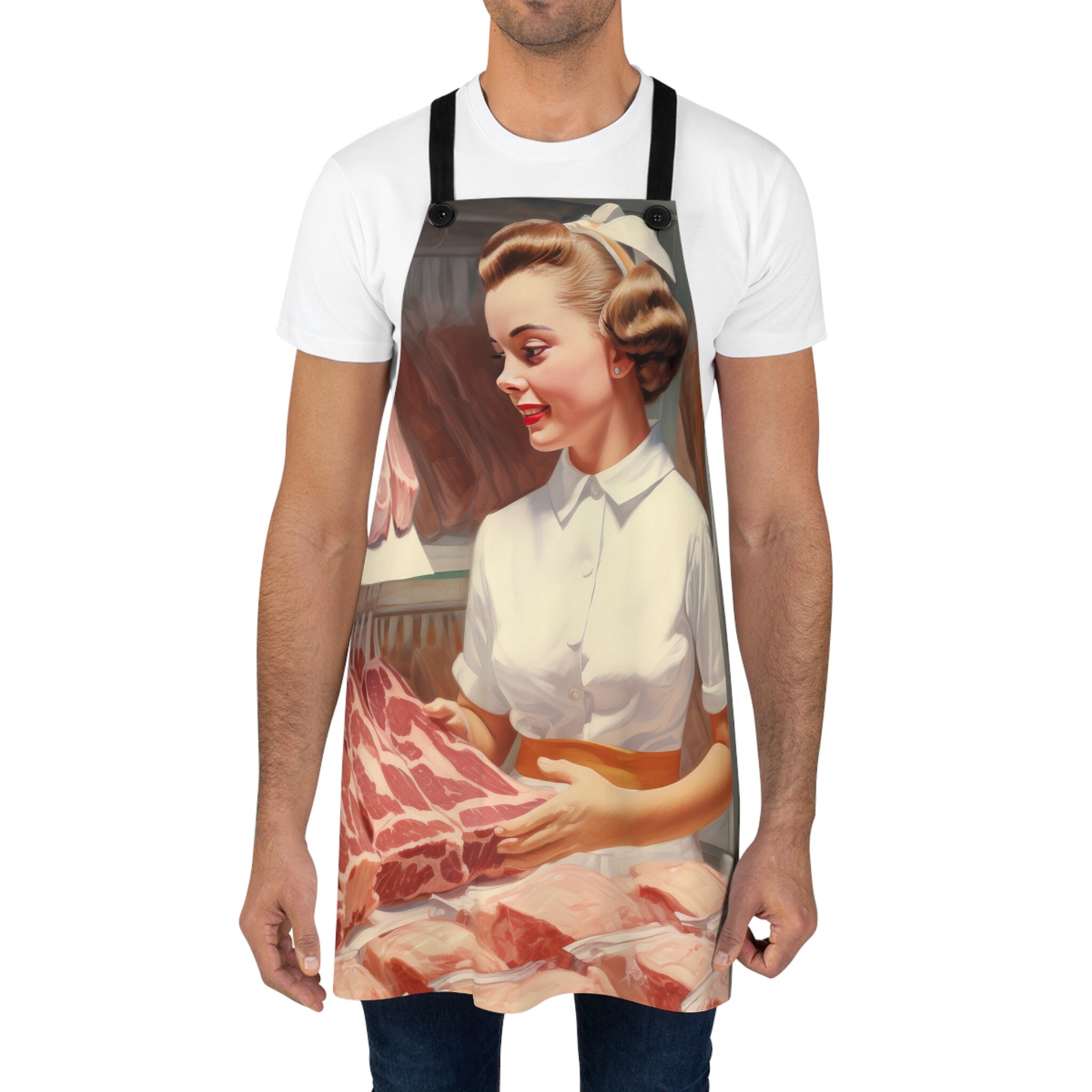 Butcher Girl Apron Retro Style Illustration Kitchen Apron - Etsy