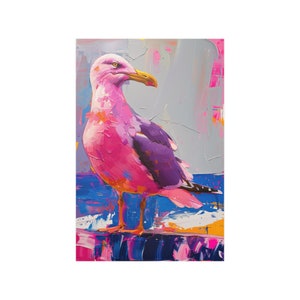 Pink Seagull Wall Art Oil Painting Print Bird Wall Art Poster - Etsy