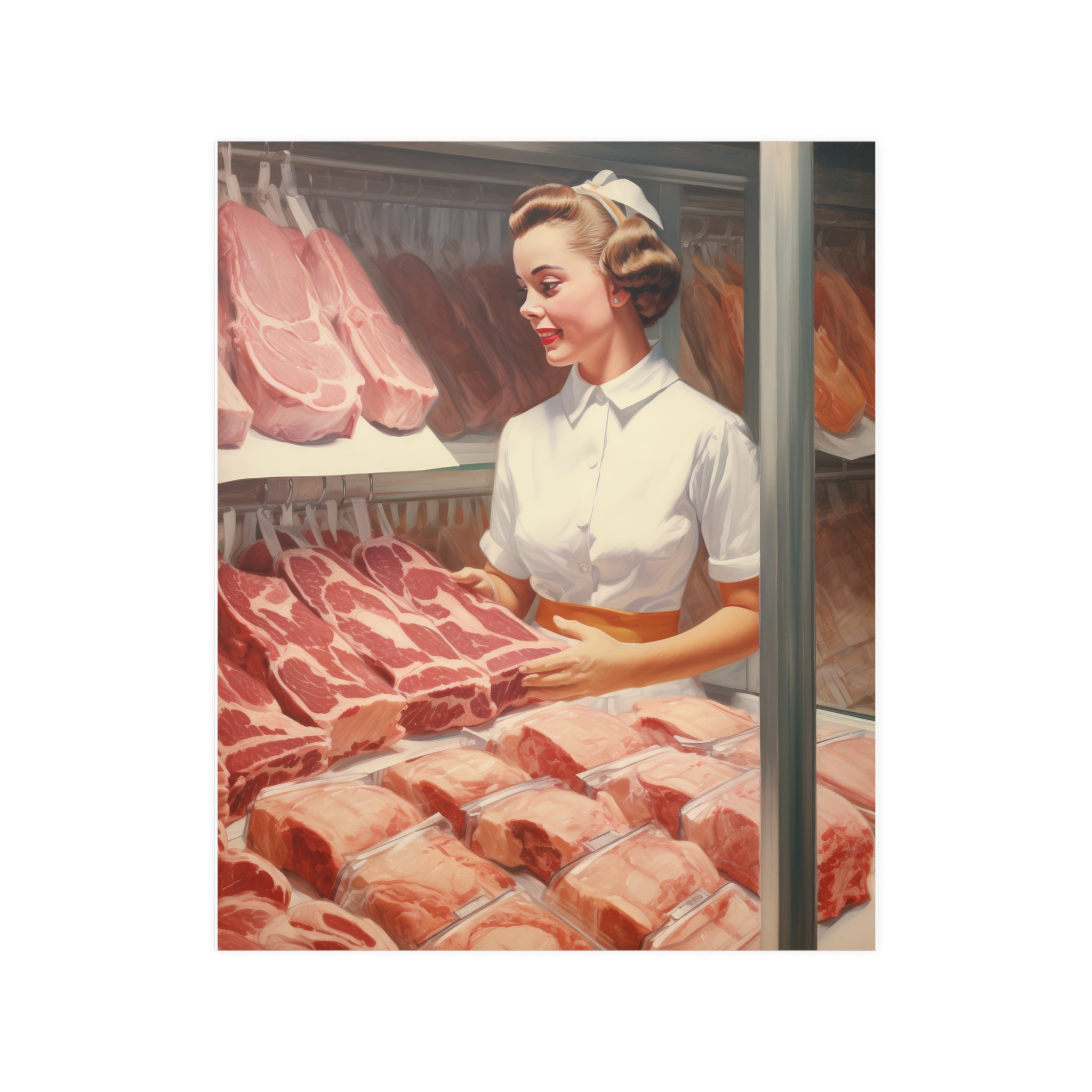Happy Butcher Girl Wall Art Meat Poster Raw Meat Art - Etsy