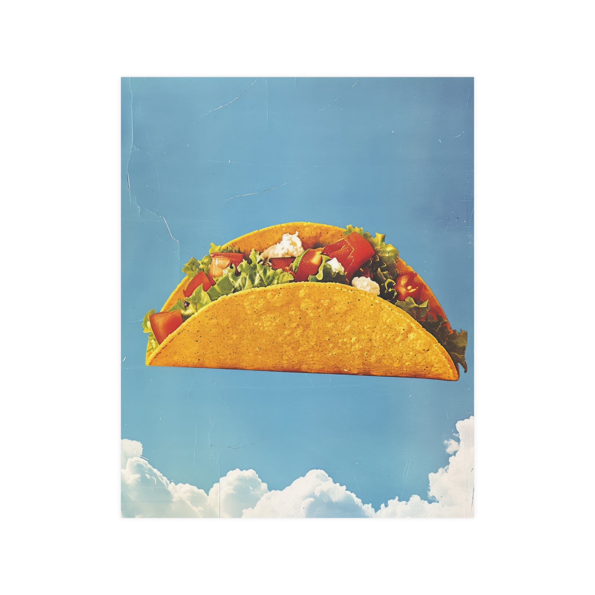 Flying Taco Wall Art, Retro Taco in the Sky Poster, Vintage Taco Wall ...