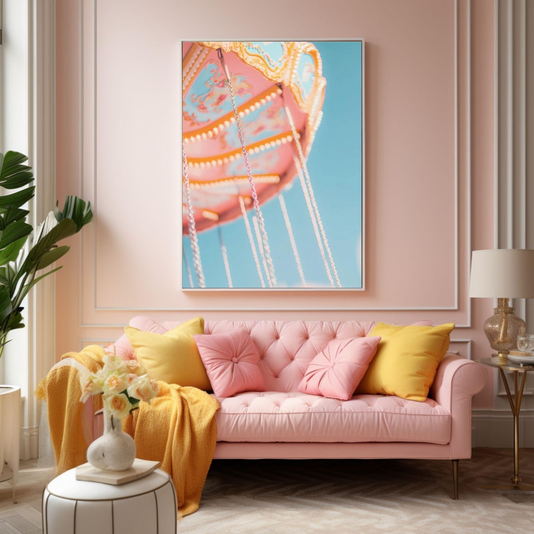 Carousel Wall Art Carousel Swings Poster Cute Pink Wall Art Retro Vibe ...