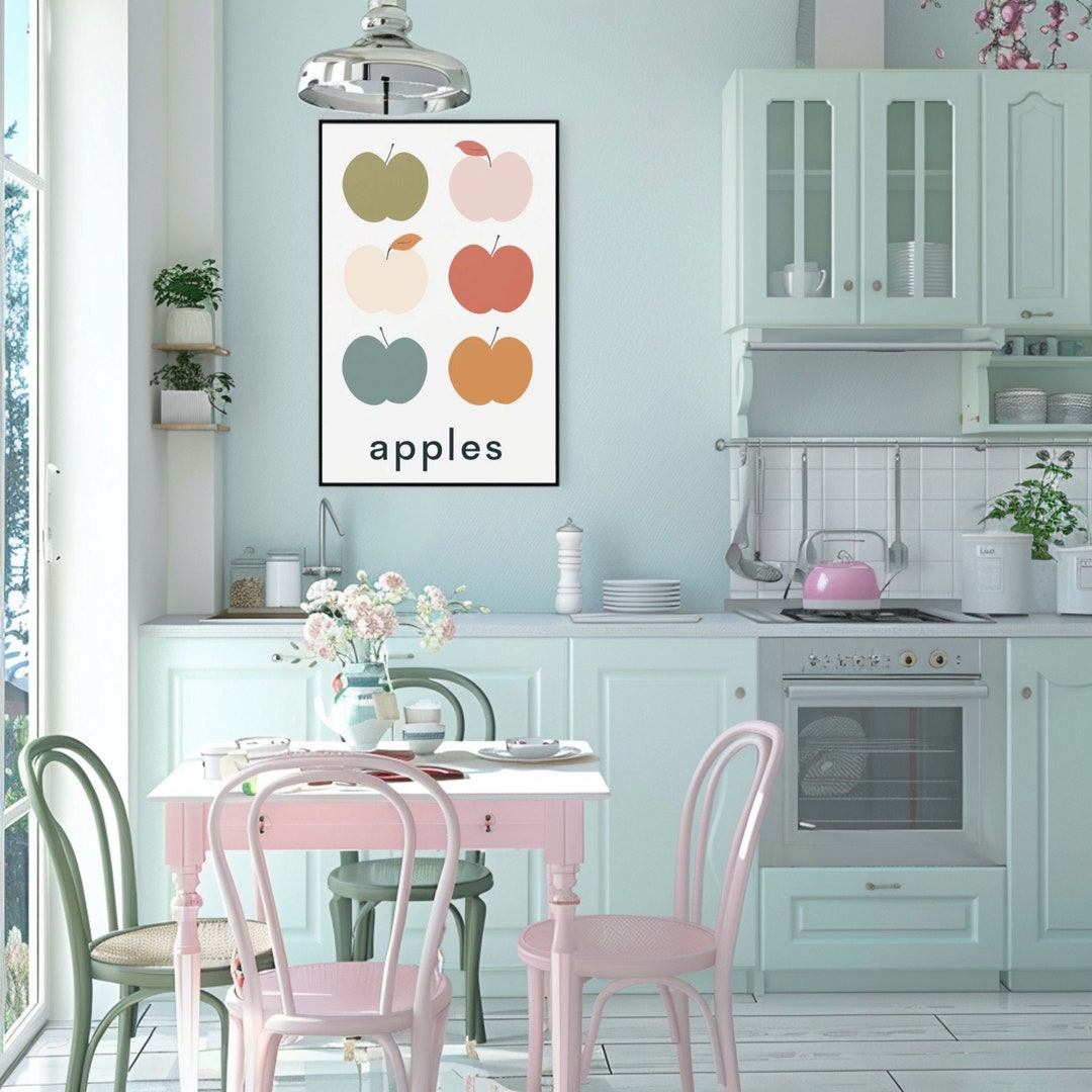 Apples Wall Art Apples Poster Retro Wall Art Kitchen Print Apples Retro ...