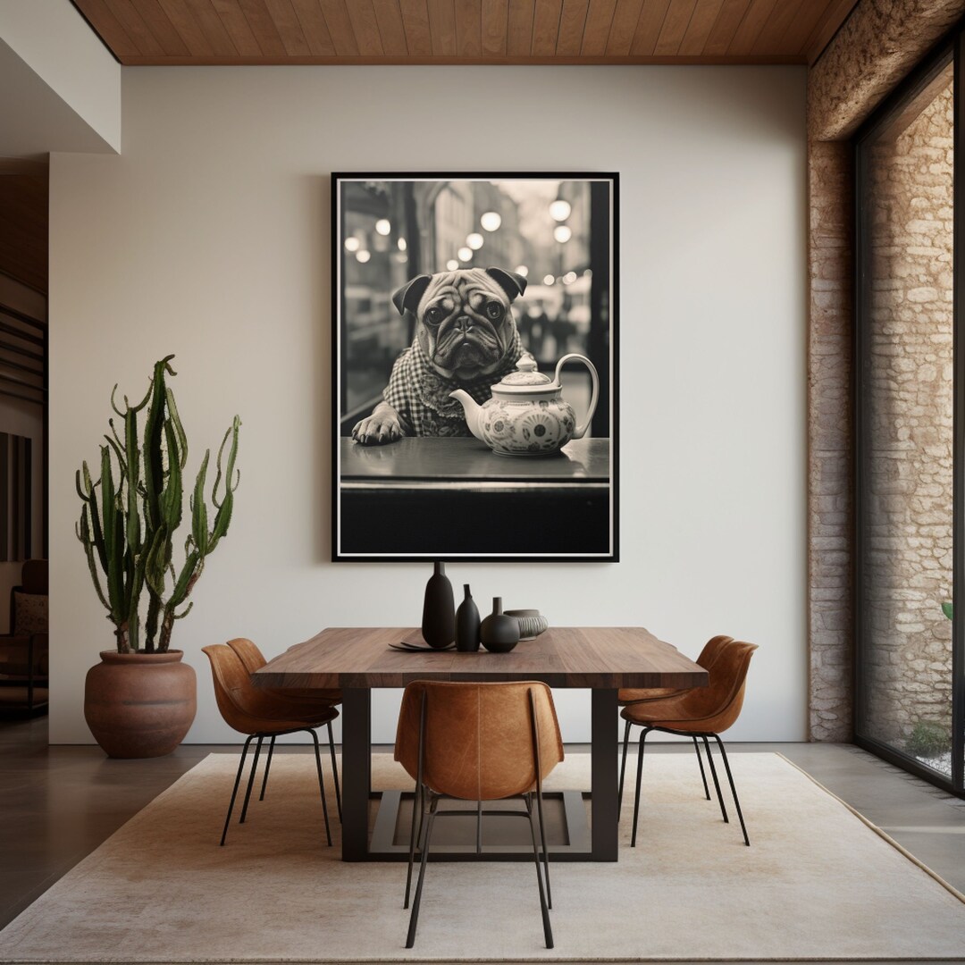 Pug and a Teapot Wall Art, Funny Black and White Pug Poster, Kitchen ...