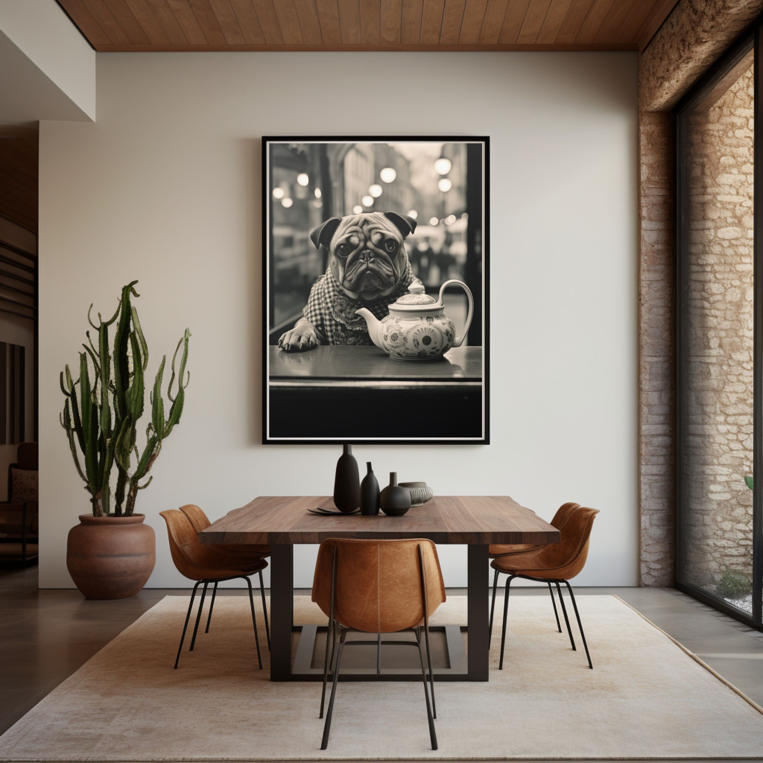 Pug and a Teapot Wall Art, Funny Black and White Pug Poster, Kitchen ...