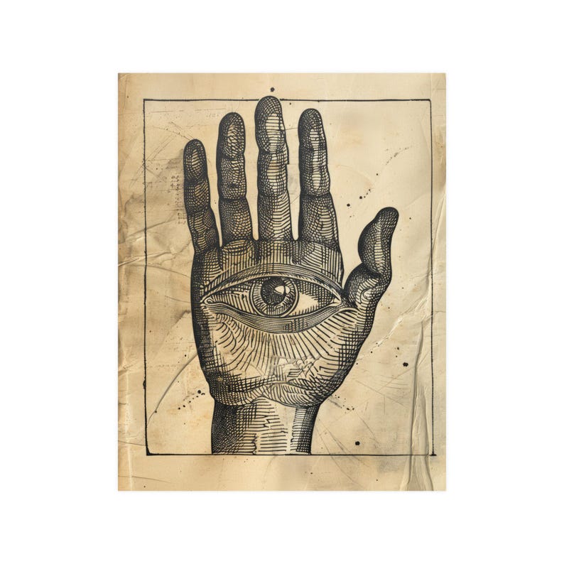 Antique Wall Art Alchemy Poster Hand Print Eye on a Hand Wall Art Magic ...
