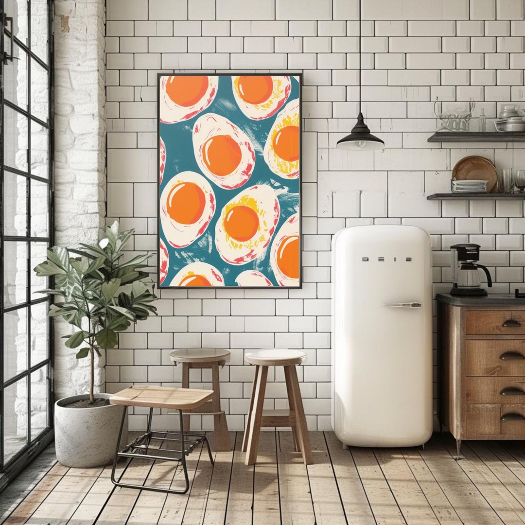 Retro Eggs Wall Art Sunny Side up Eggs Print Retro Eggs Print RGB ...