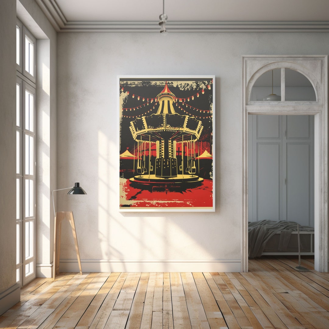 Retro Carnival Wall Art Carousel Print Vintage Carnival Illustration - Etsy