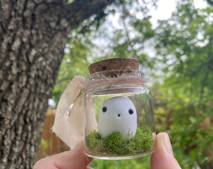 GLITTER GHOST in a Jar! Adopt a Mini Pet Ghost, Boo Basket, Tiny Terrarium, Clay Ghost Figurine ...