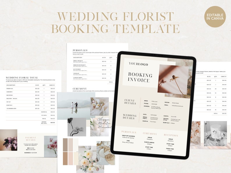 Wedding Florist Invoice Canva Template | Event Floral Design Quote With ...