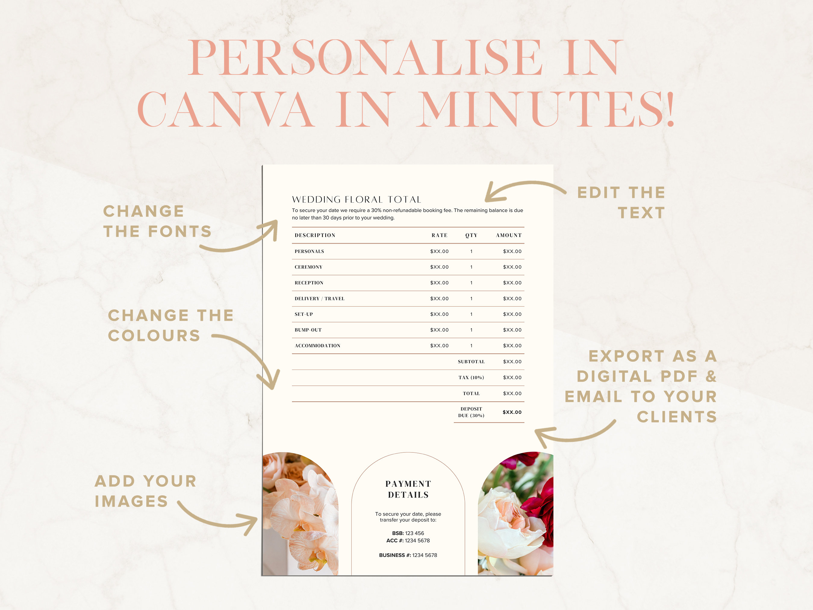Florist Wedding Invoice Template | Event Floral Design Quote With Mood ...