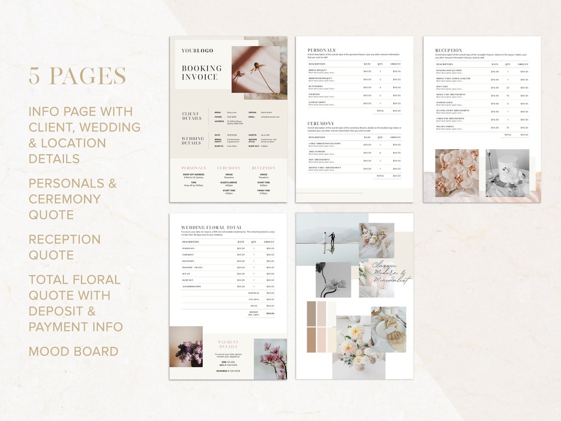 Wedding Florist Invoice Canva Template | Event Floral Design Quote With ...