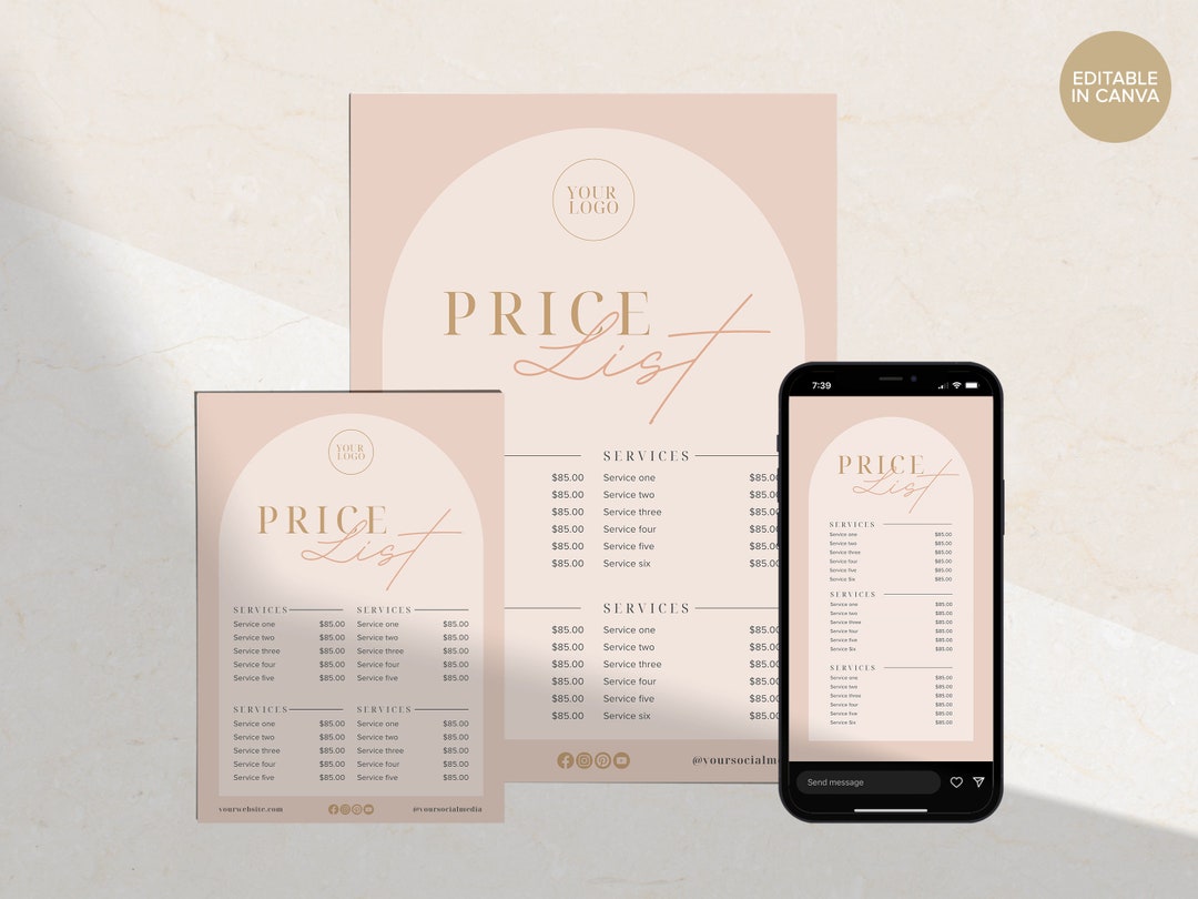 Luxe Price List Canva Template | Minimalist Services Pricing Sheet ...