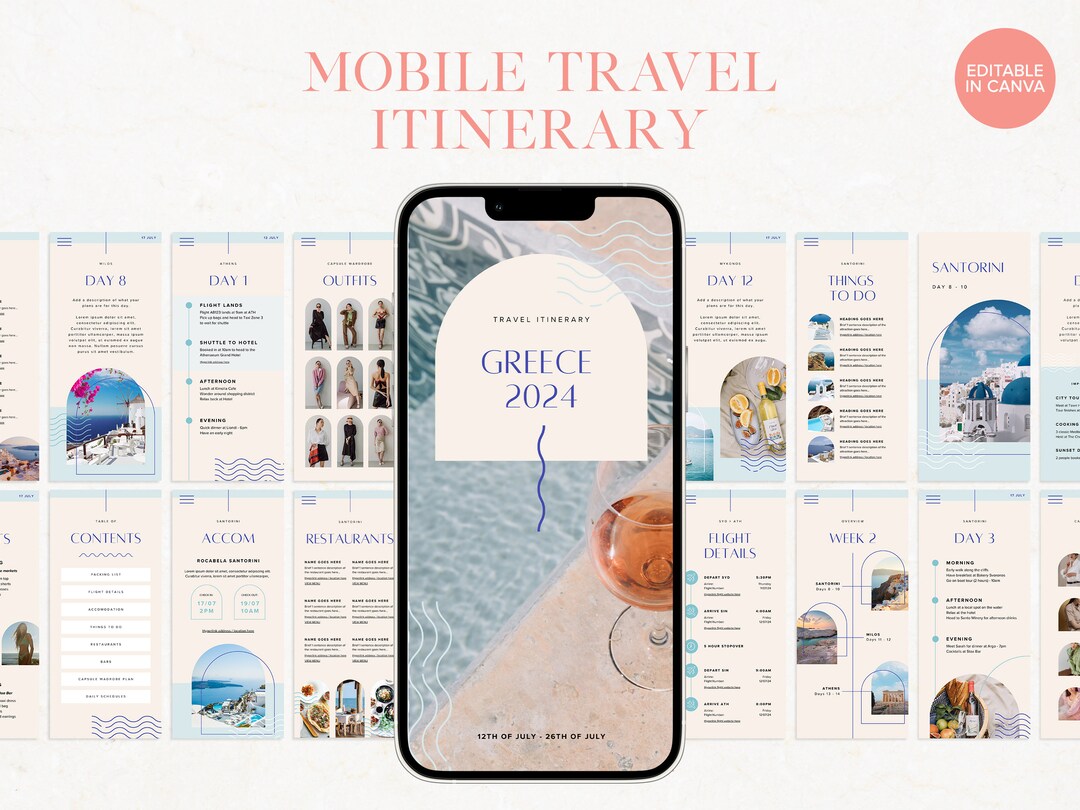 Travel Itinerary Canva Template for Mobile | Editable Vacation and ...