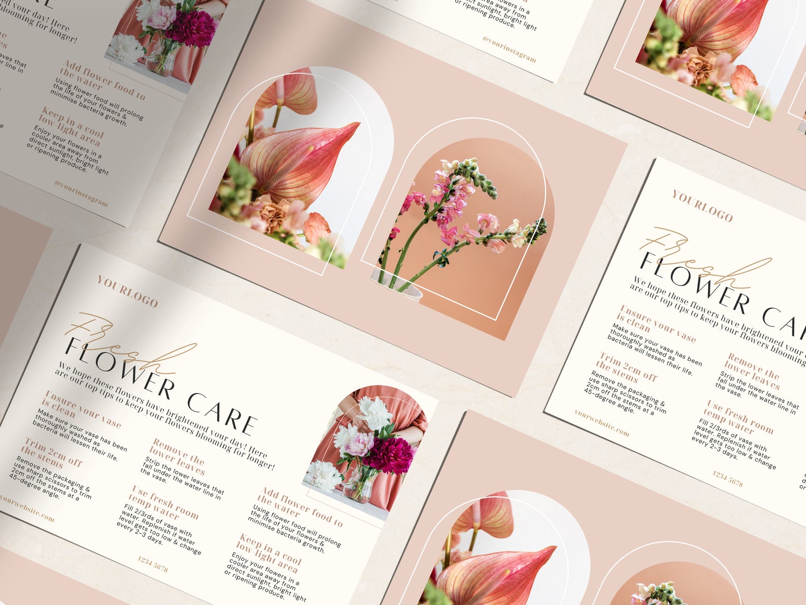 Luxe Flower Care Card Canva Template | Printable Florist Insert ...