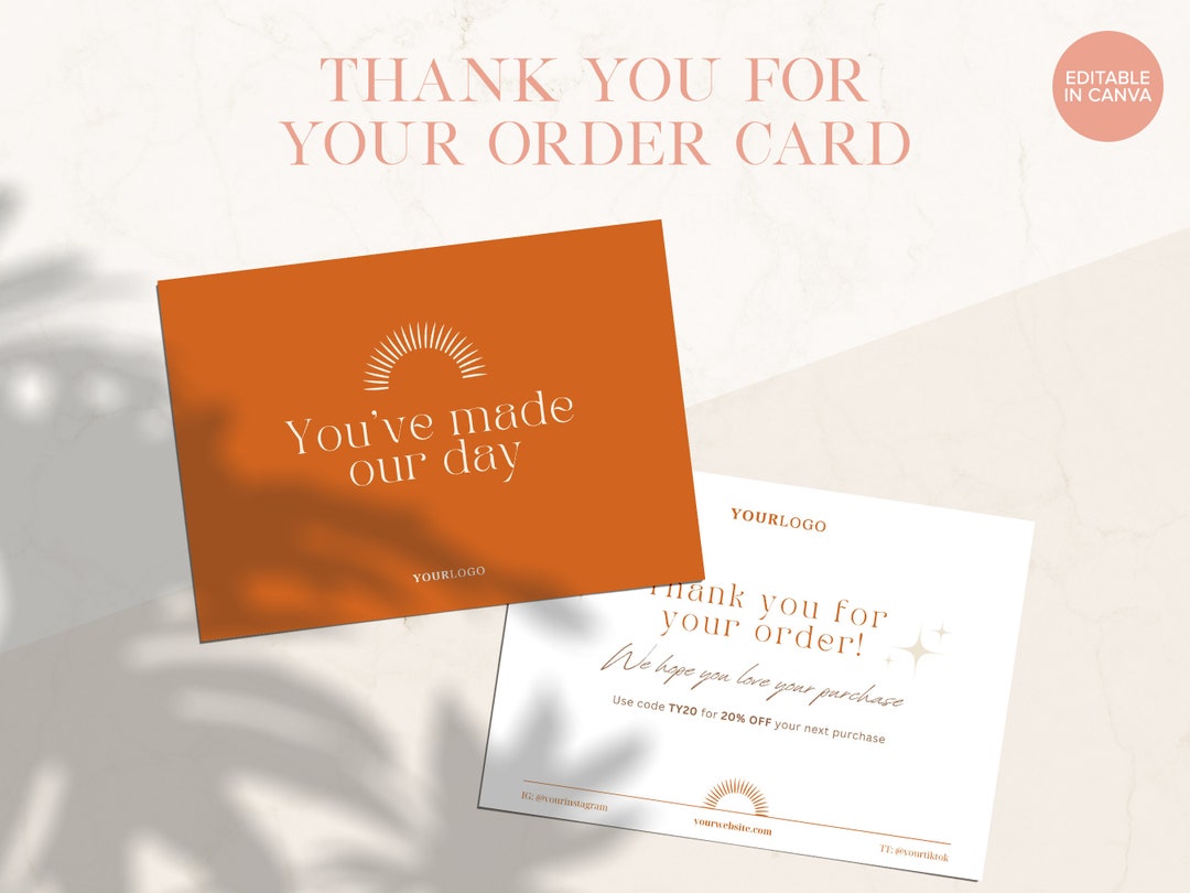 Thank You for Your Order Terracotta Card Template | Editable Canva ...