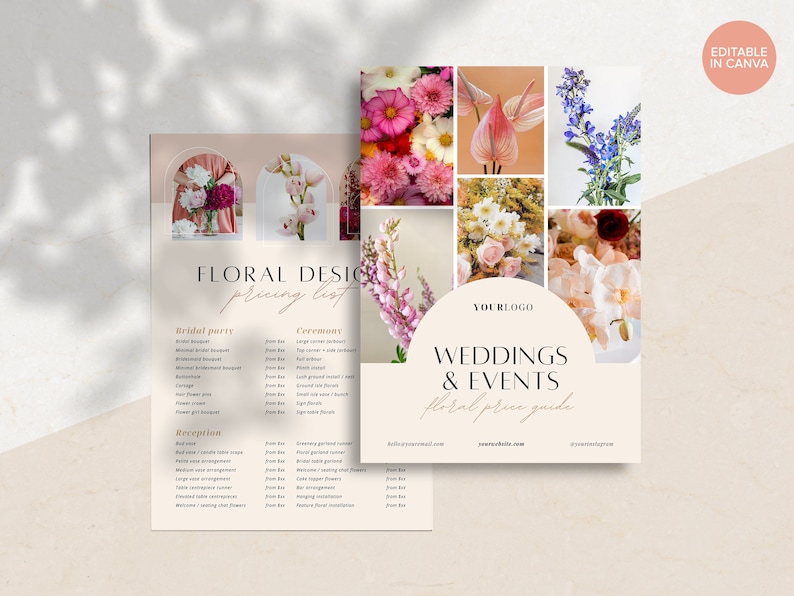Wedding Florist Price List Template | Luxe 2 Page Canva Floral Design ...