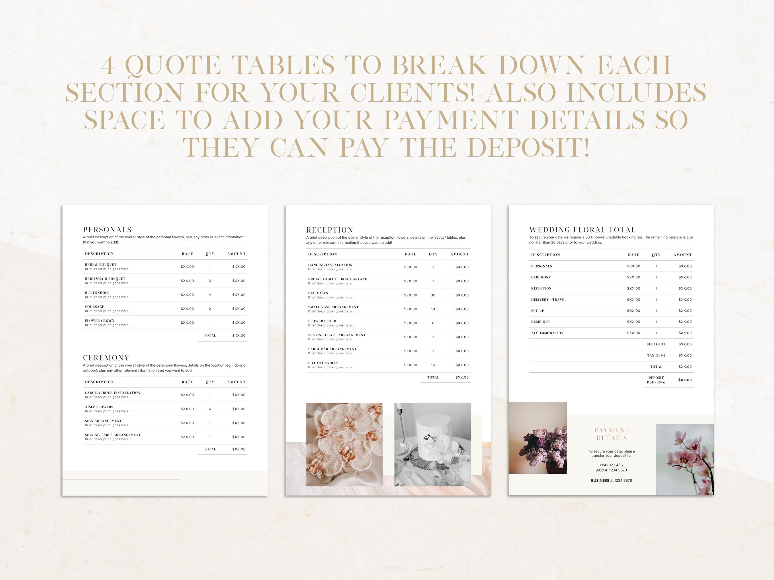 Wedding Florist Invoice Canva Template | Event Floral Design Quote With ...