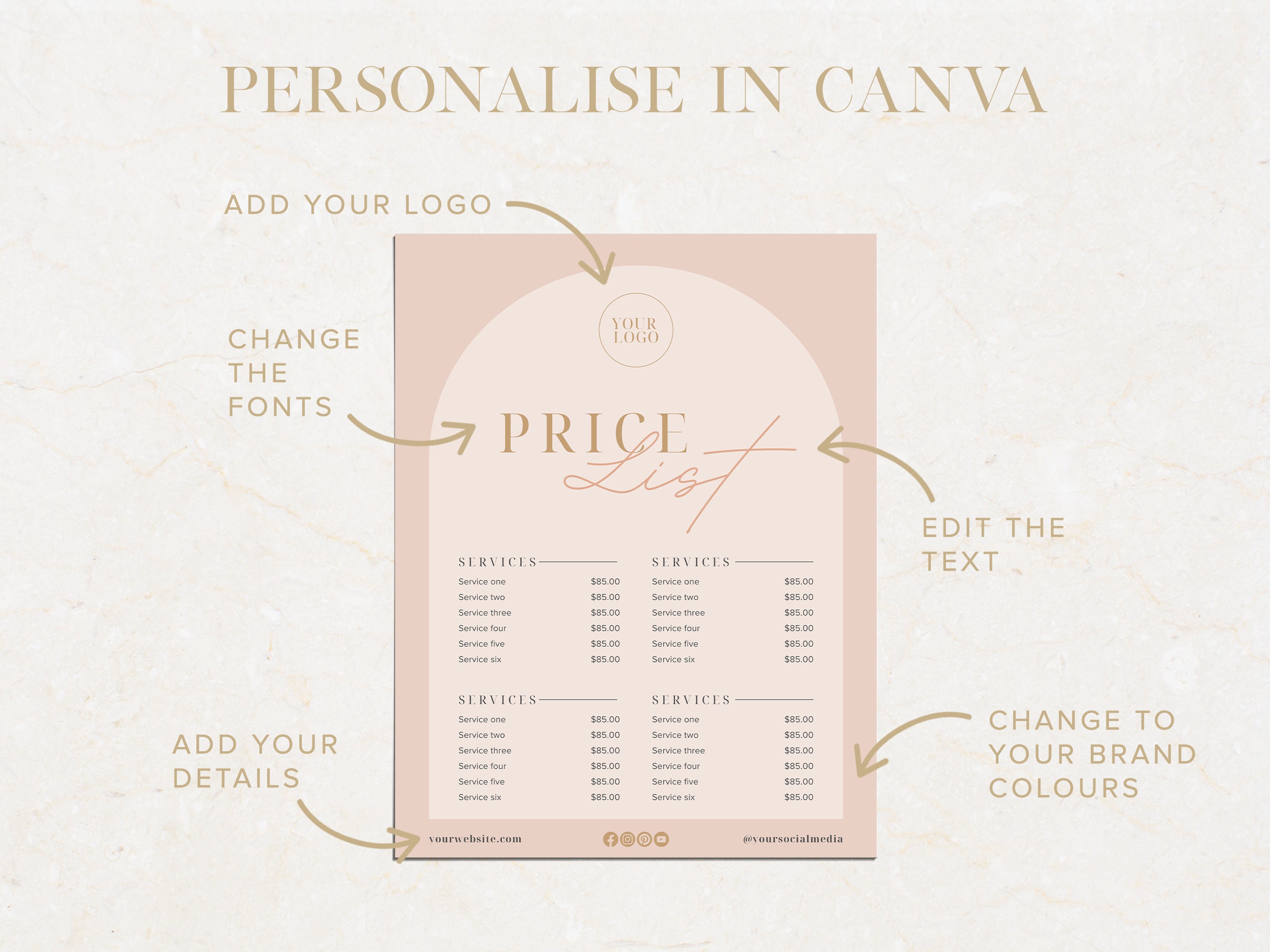 Luxe Price List Canva Template | Minimalist Services Pricing Sheet ...