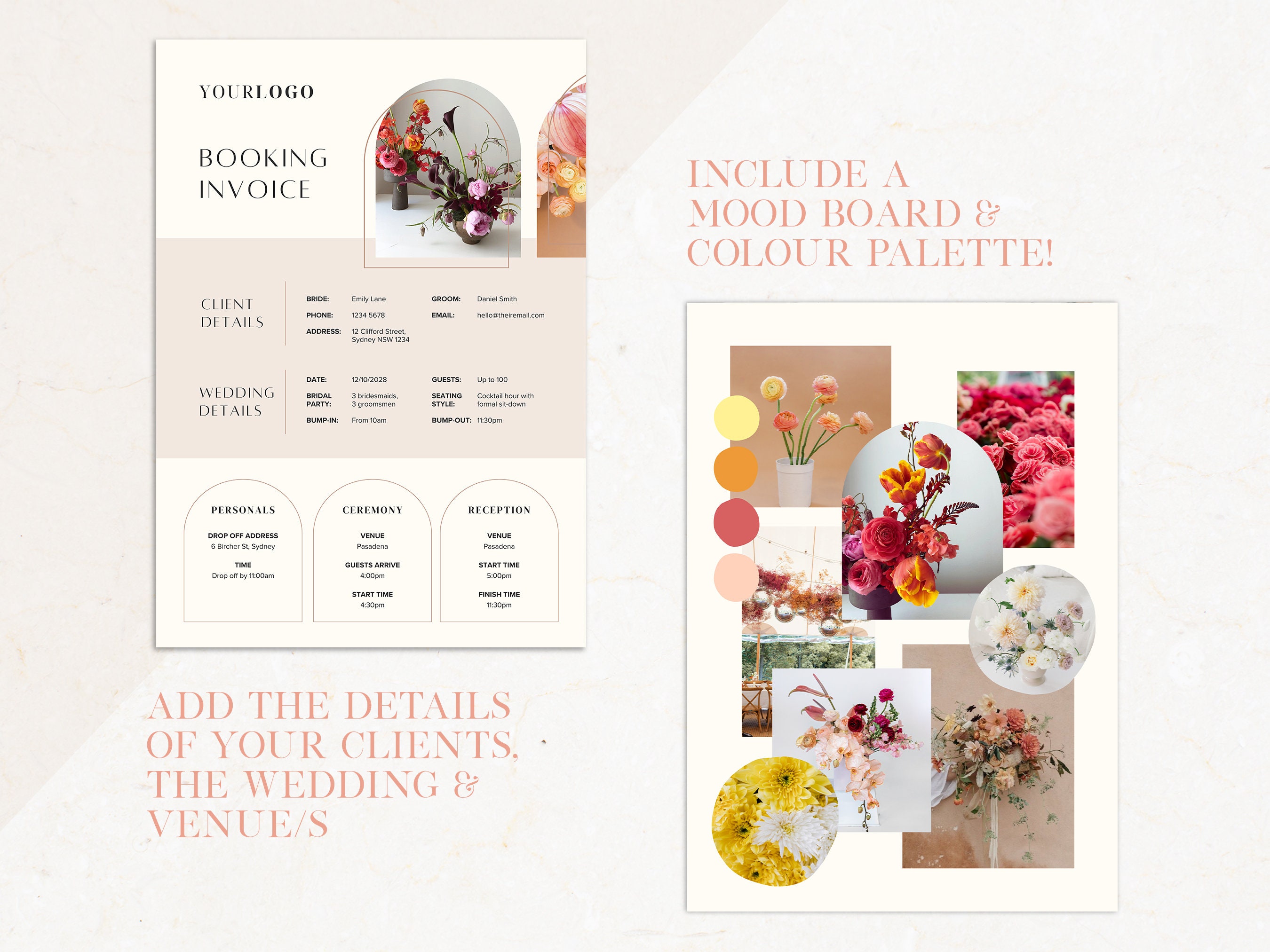 Florist Wedding Invoice Template | Event Floral Design Quote With Mood ...