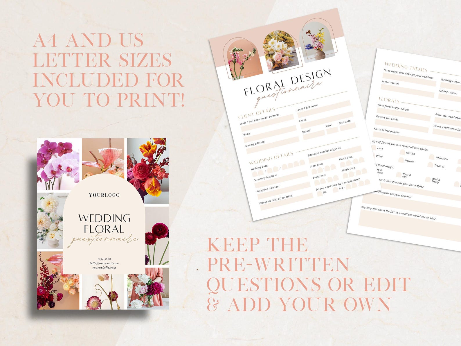 Wedding Florist Questionnaire Template | Luxe 6 Page Client Intake Form ...