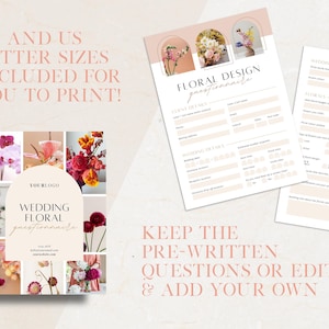 Wedding Florist Questionnaire Template | Luxe 6 Page Client Intake Form ...
