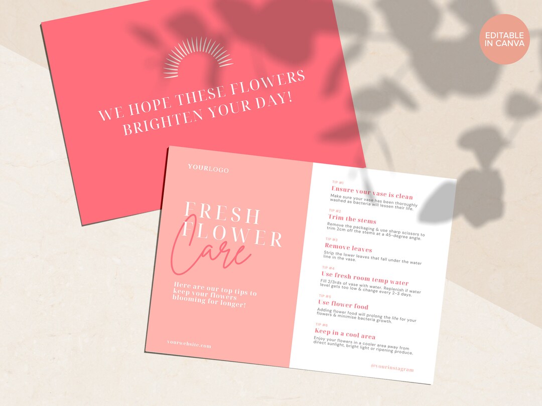 Fresh Flower Care Card Canva Template | Printable Florist Insert ...