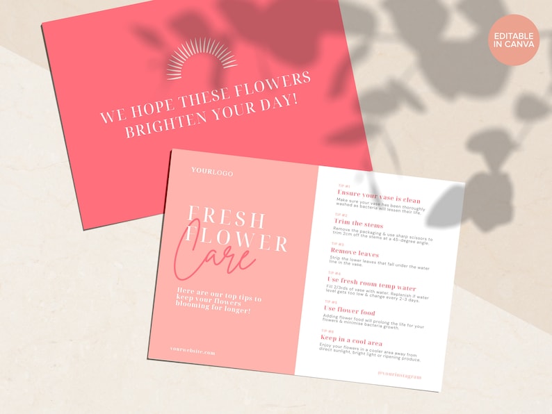 Fresh Flower Care Card Canva Template | Printable Florist Insert ...