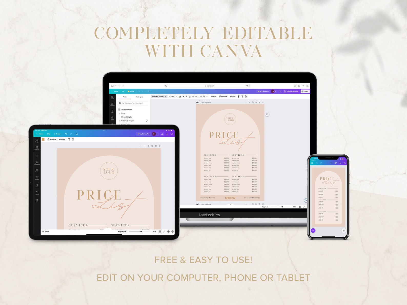 Luxe Price List Canva Template | Minimalist Services Pricing Sheet ...