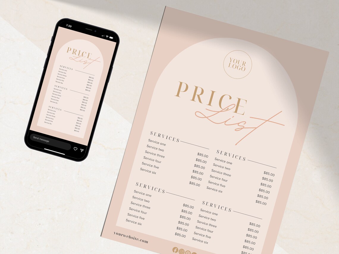 Luxe Price List Canva Template | Minimalist Services Pricing Sheet ...