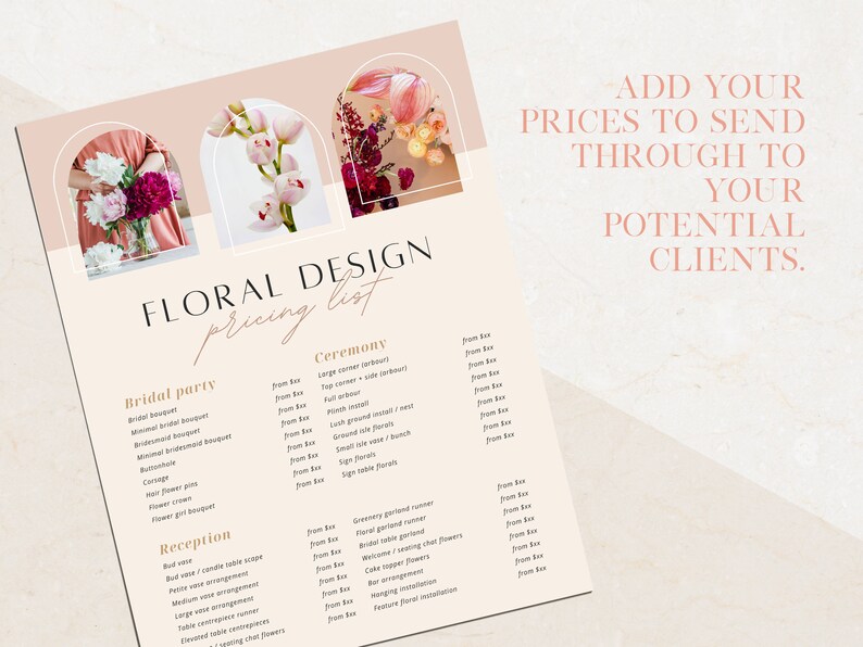 Wedding Florist Price List Template | Luxe 2 Page Canva Floral Design ...
