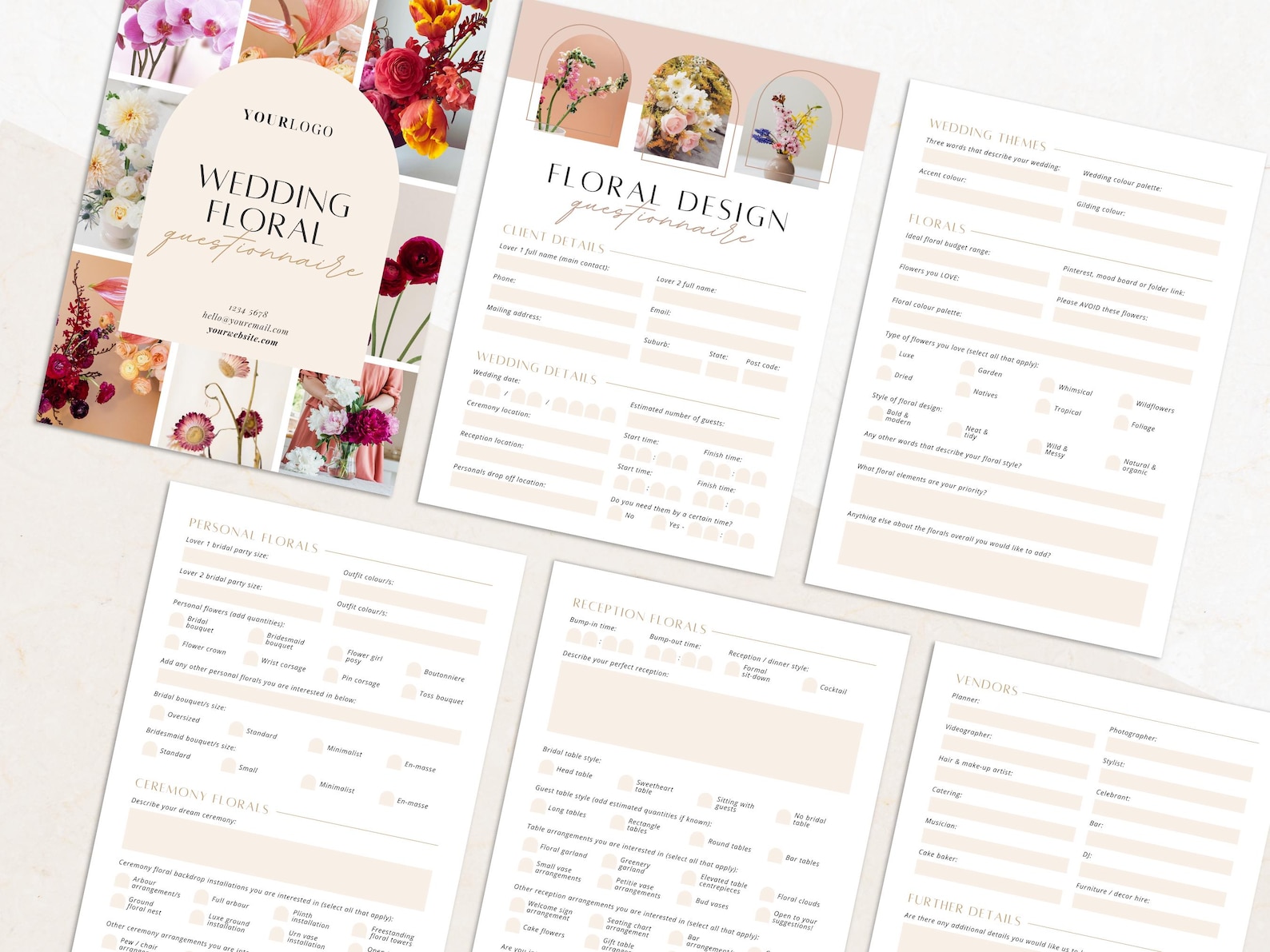 Wedding Florist Questionnaire Template | Luxe 6 Page Client Intake Form ...