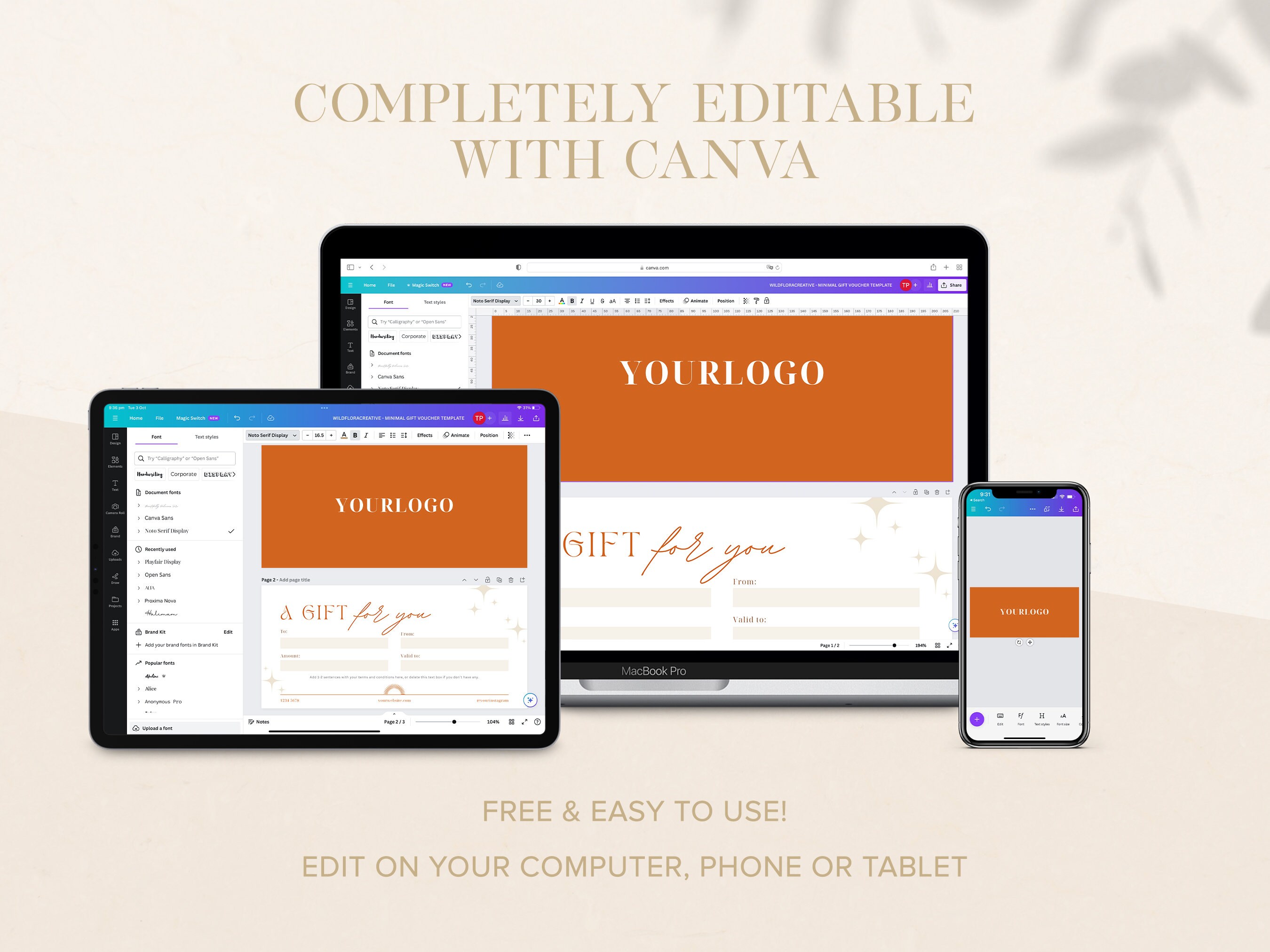 Gift Certificate Template | Editable Canva Voucher | Business Gift Card ...