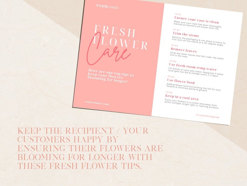 Fresh Flower Care Card Canva Template | Printable Florist Insert ...