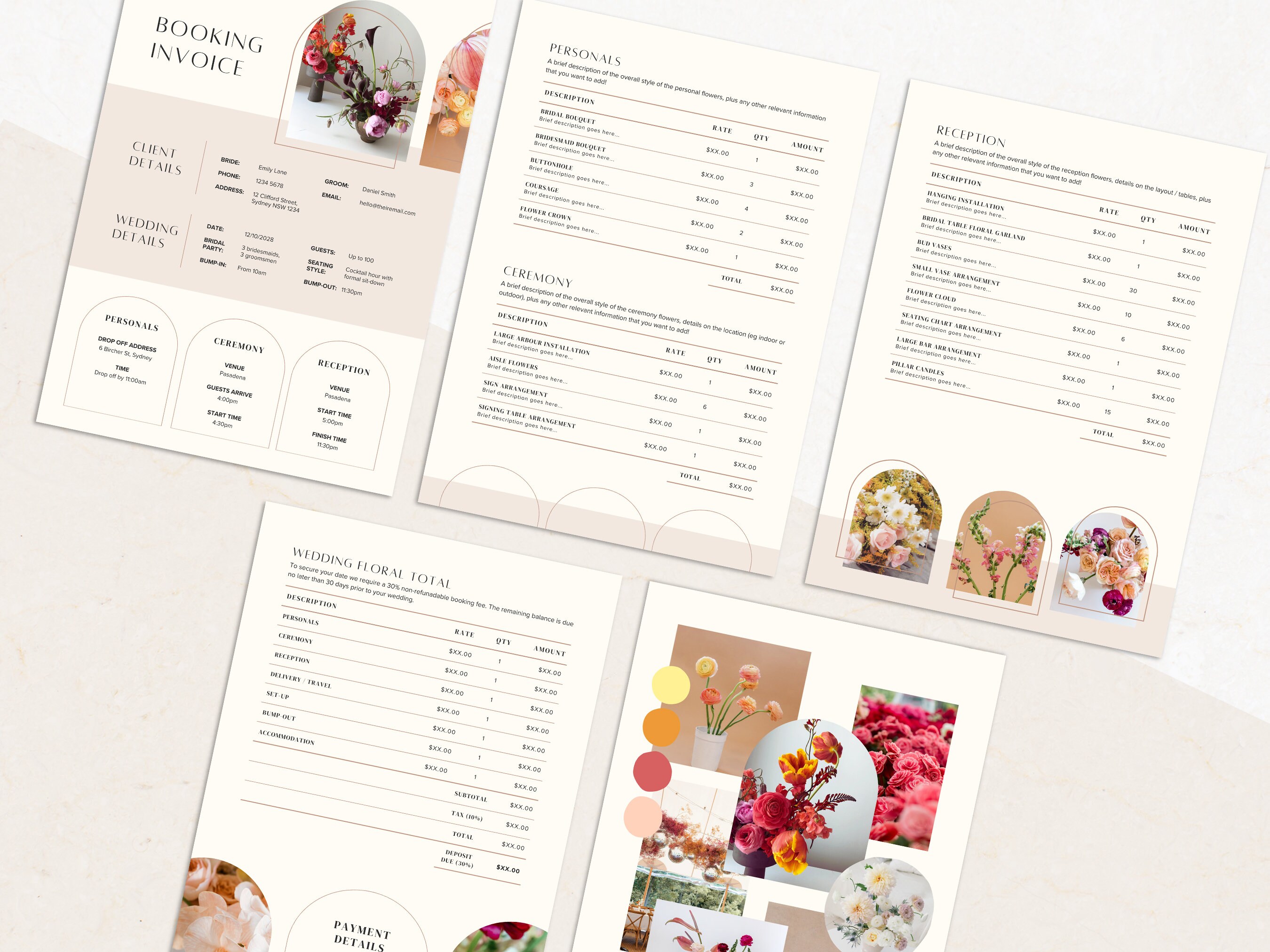 Florist Wedding Invoice Template | Event Floral Design Quote With Mood ...